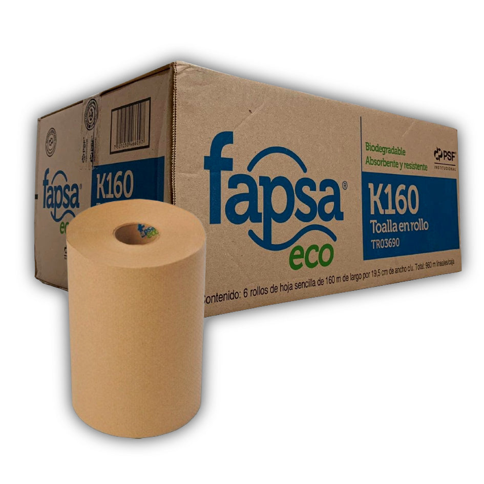 FAPSA ECO K160 C/6 TOALLA EN ROLLO NATURAL DE 160 MTS METRAJE CERTIFIC ...