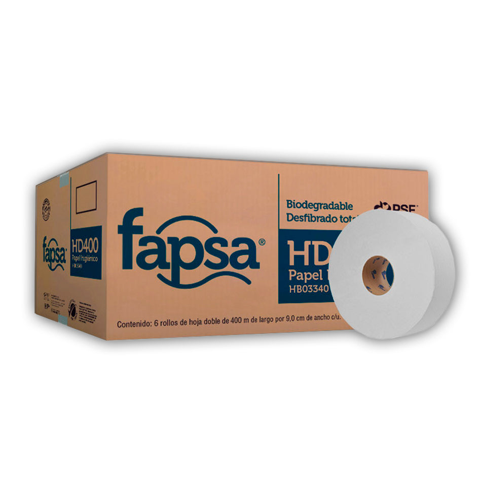 FAPSA 400 MTS PAPEL HIGIÉNICO HOJA DOBLE CAJA C/6 ROLLOS 9 CMS – Siltecsa
